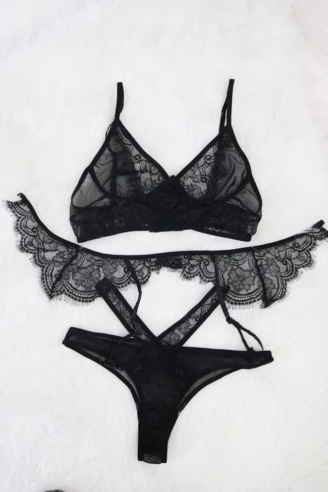 Lace Web Yarn Lingerie Suit Lace Garter Bra Set | Lingerie Way